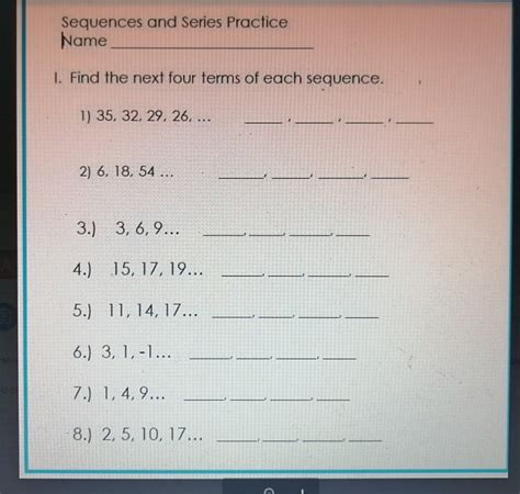 Solved Sequences And Series Practice Name I Find The Next Four Terms