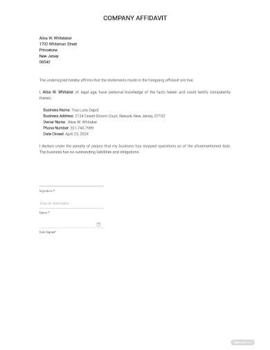 Free 10 Affidavit Of Business Closure Samples Temporary Permit Owner