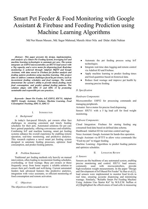 PDF Smart Pet Feeder Food Monitoring With Google Assistant Firebase And Feeding Prediction