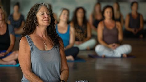 Ai Generated Mature Woman Leading Meditation In Yoga Class 41882760
