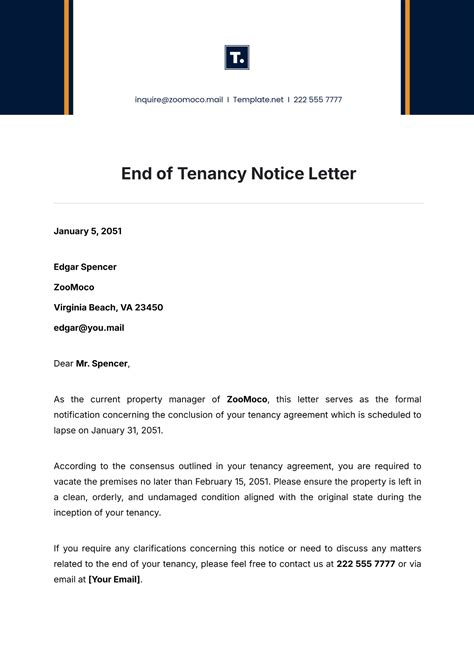 Free End Of Tenancy Notice Letter Template To Edit Online