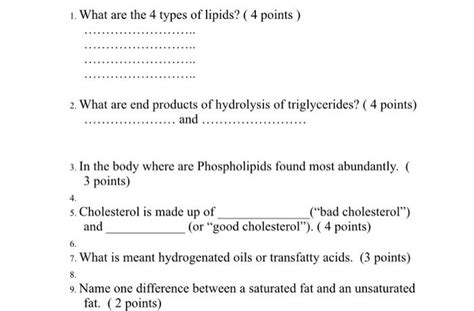Solved What Are The Types Of Lipids Points Chegg
