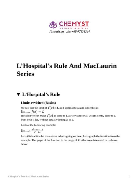 Lhospitals Rule And Maclaurin Series Pdf Function Mathematics Derivative