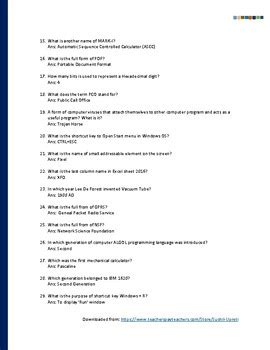 ICT Quiz Questions Set By Sushil Upreti Teachers Pay Teachers