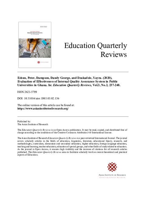 Pdf Evaluation Of Effectiveness Of Internal Quality Assurance System In Public Universities In