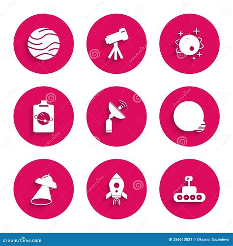 Set Radar Rocket Ship With Fire Mars Rover Planet UFO Flying