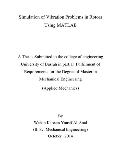 pdf simulation of vibration problems in rotors using matlab