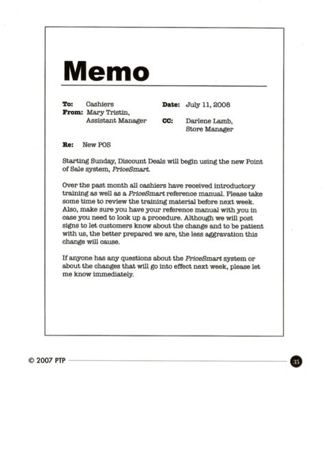 Workplace Memo Assistant Manager