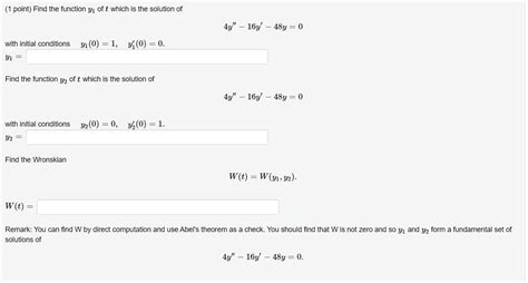 solved 1 point find the function y1 of t which is the