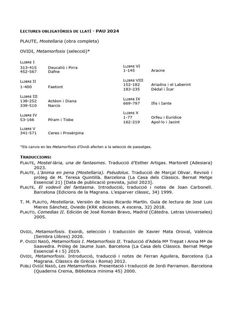 Lectures Obligatòries Llatí Pau 2024 Pdf