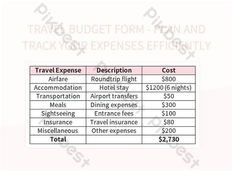 旅行預算表 有效地規劃和追蹤您的費用 Excel模板範本素材免費下載 Pikbest
