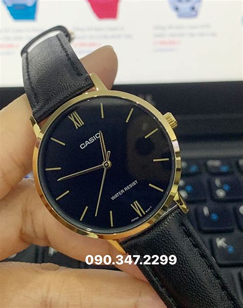 Ltp Vt01gl 1budf Đồng Hồ Casio Nữ Dây Da Nền Mặt Đen Chống Nước