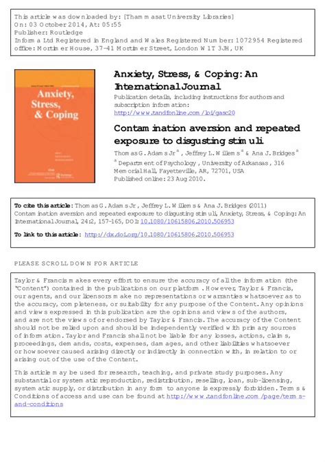 Pdf Contamination Aversion And Repeated Exposure To Disgusting