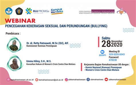 Webinar Pencegahan Kekerasan Seksual Dan Perundungan Untuk Mahasiswa KEMAHASISWAAN