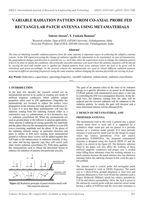 variable radiation pattern from co axial probe fed rectangular patch