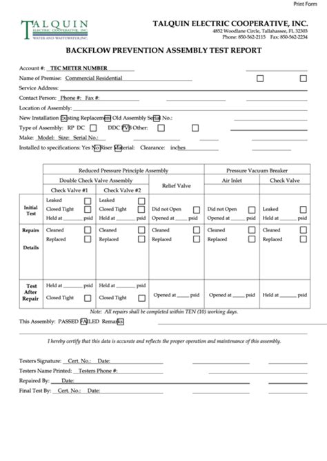 Fillable Backflow Prevention Assembly Test Report Printable Pdf Download