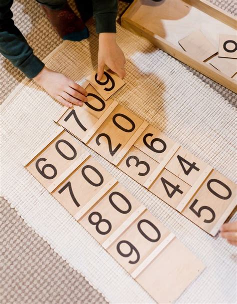 Learning Numbers With Montessori Wooden Tiles Stock Image Image Of