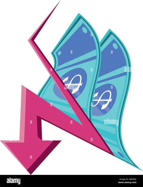 Dollar Bill With Down Arrow On White Background Vector Illustration