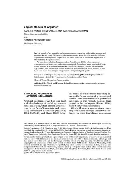 Pdf Logical Models Of Argument