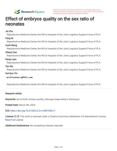 Pdf Effect Of Embryos Quality On The Sex Ratio Of Neonates