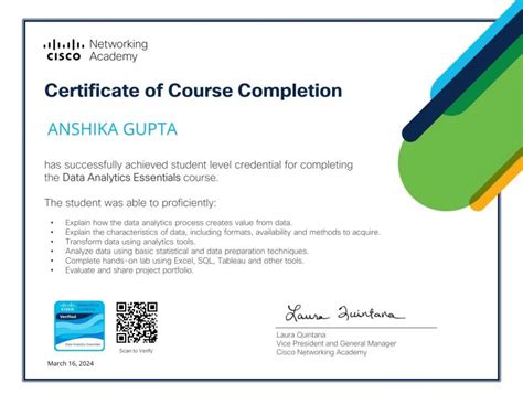 completed data analytics course at cisco anshika gupta posted on the