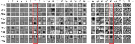 energy of first layer filters without a and with b nonlinear