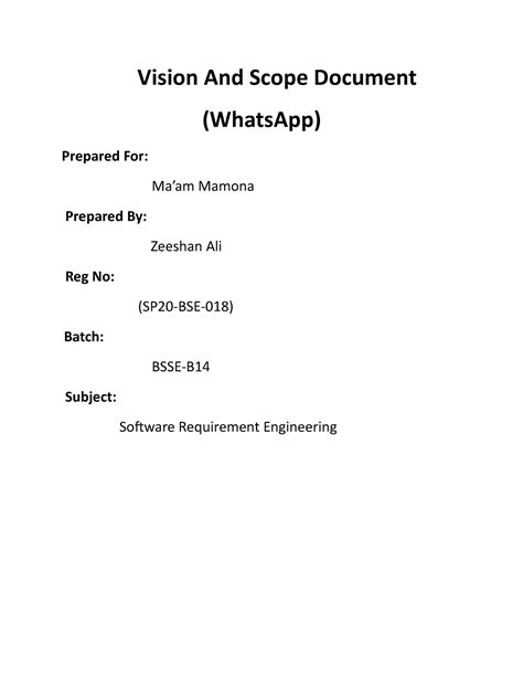 Vision And Scope Document Zeeshan Ali Vision And Scope Document WhatsApp Prepared For Maam