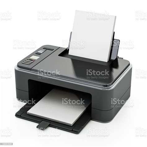 흰색으로 분리된 빈 A4 용지가 있는 데스크탑 잉크젯 프린터 팩스에 대한 스톡 사진 및 기타 이미지 팩스 컷아웃 사무실