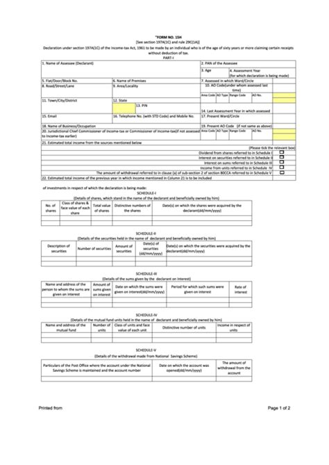Form No 15h Declaration Under Section 197a 1c Of The Incometax Act 1961 To Be Made By An