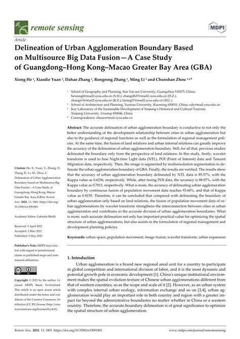 Pdf Delineation Of Urban Agglomeration Boundary Based On Multisource Big Data Fusion—a Case