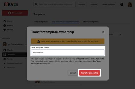 transfer ownership of workspace template