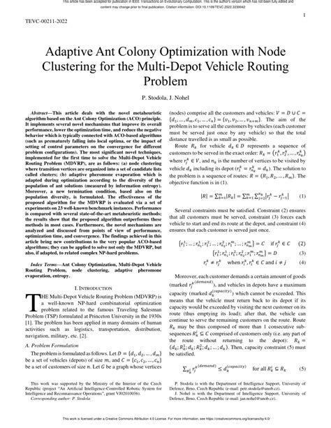 Pdf Adaptive Ant Colony Optimization With Node Clustering For The