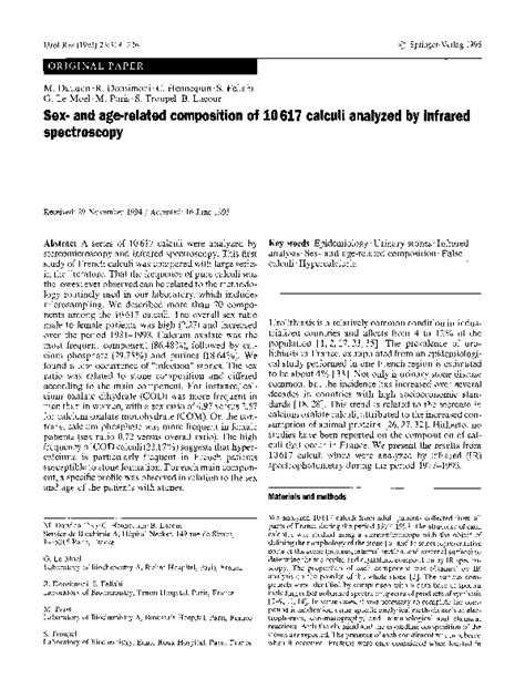 Pdf Sex And Age Related Composition Of 10 617 Calculi Analyzed By Infrared Spectroscopy