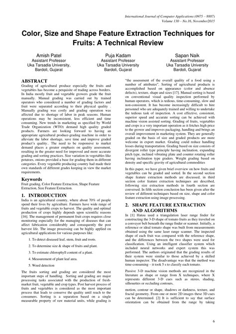 pdf color size and shape feature extraction techniques for fruits a