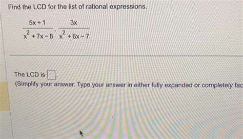 Solved Find The LCD For The List Of Rational Expressions Chegg