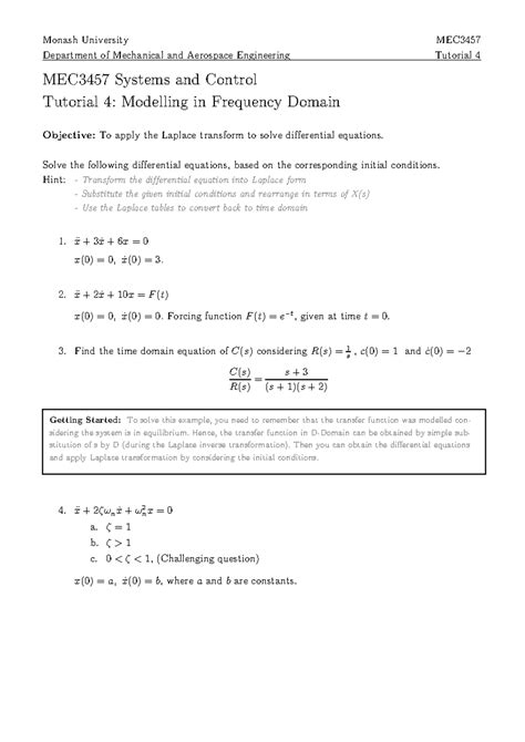 Tutorial 4 Week5 Monash University MEC Department Of Mechanical And Aerospace Engineering