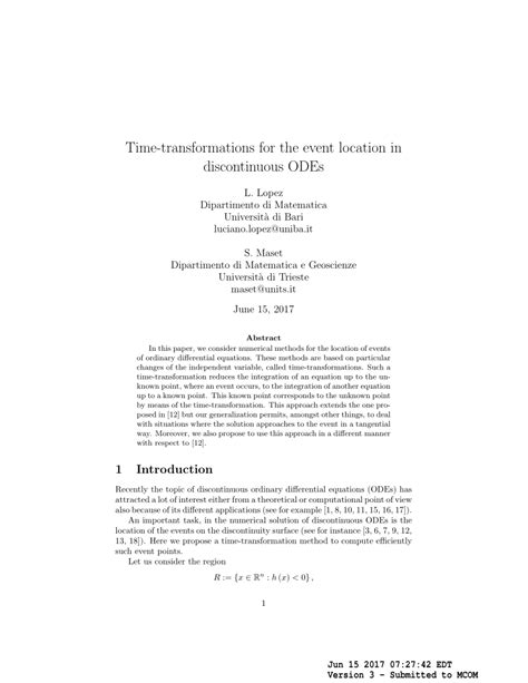 Pdf Time Transformations For The Event Location In Discontinuous Odes