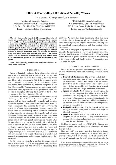 Pdf Efficient Content Based Detection Of Zero Day Worms