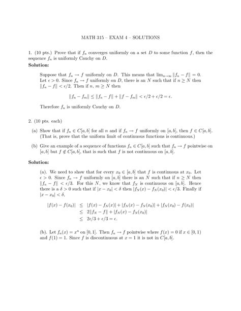 Solutions For Exam 4 Advanced Calculus I Math 315 Docsity