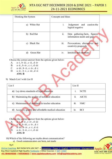 NTA UGC NET Paper 1 Answer Key And Question Paper DECEMBER 2020 JUNE 2021 Apple B UGC NET