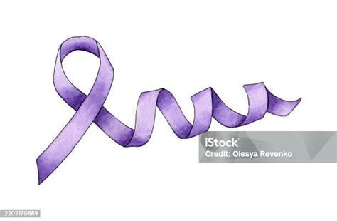 수채화 그림 보라색 리본 상징 가정 폭력 인식의 달 10월에는 짙은 보라색 인식 리본이 있습니다 흰색 배경에 고립되어 있습니다 손으로 그린 것입니다 0명에 대한 스톡 벡터