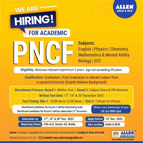 allen hiringalert recruitment allendelhi pncf facultyrecruitment