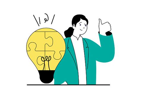 플랫 웹 디자인에서 사람들 장면과 함께 브레인스토밍 개념 여자는 퍼즐에 대한 해결책을 찾고 창조적 인 과정에서 아이디어를
