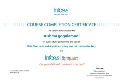 Sushma Gogulamudi On Linkedin Infosys Datastructures Coursecompletion