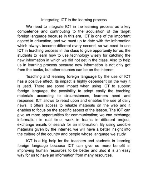Integrating Ict In The Learning Process Also To Help Us In Learning