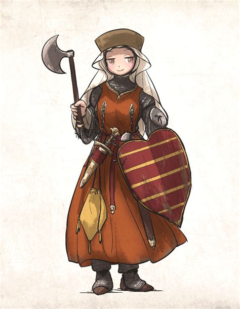 Ironlily Original Highres 1girl Armor Axe Battle Axe Belt Brown