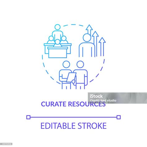 회사 리소스 큐레이션 개념 아이콘입니다 인사 관리 전문 성장 직원 교육 아이디어 얇은 라인 일러스트 워크플로 구성 벡터 격리 윤곽선 Rgb 색상 도면 개념에 대한 스톡 벡터