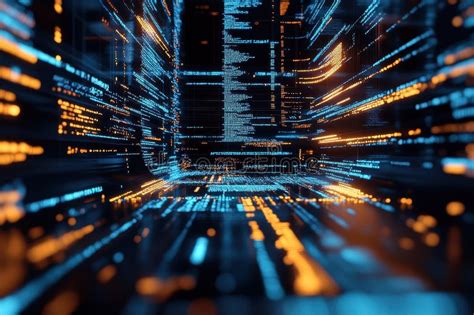 Digital Data Flow In A Futuristic Server Environment With Vibrant