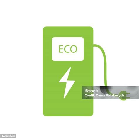 차량용 발전소 녹색 자동차 충전기 아이콘입니다 하이브리드 자동차 배터리 충전의 녹색 벡터 그림입니다 전기 자동차의 충전 지점 스톡 사진 연료 및 전력 생산에 대한 스톡 벡터