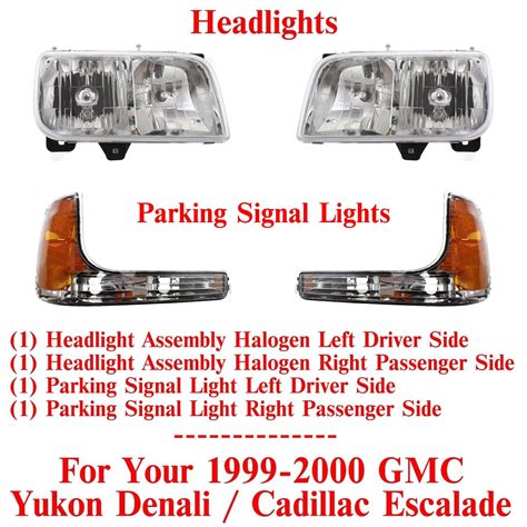 Headlights Assembly Signal Lights For 1999 2000 Gmc Yukon Cadillac